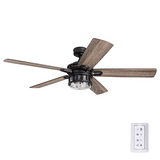 Honeywell 52-Inch Bontera Indoor 5 Blade Matte Black Craftsman Ceiling Fan with Remote Control ...