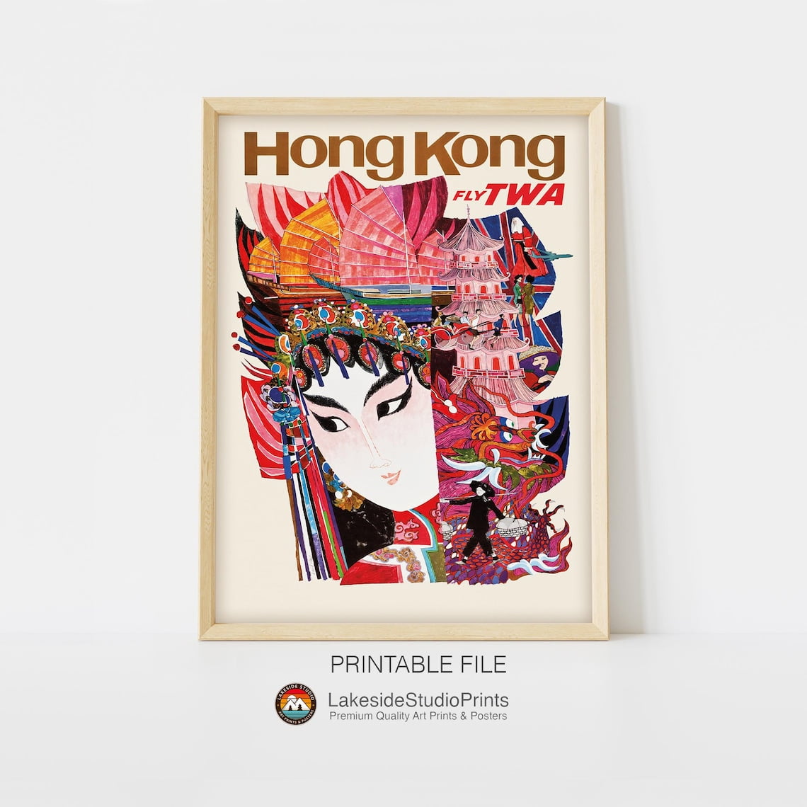 Hong Kong China Vintage Travel Poster Instant Jpg File Printable ...