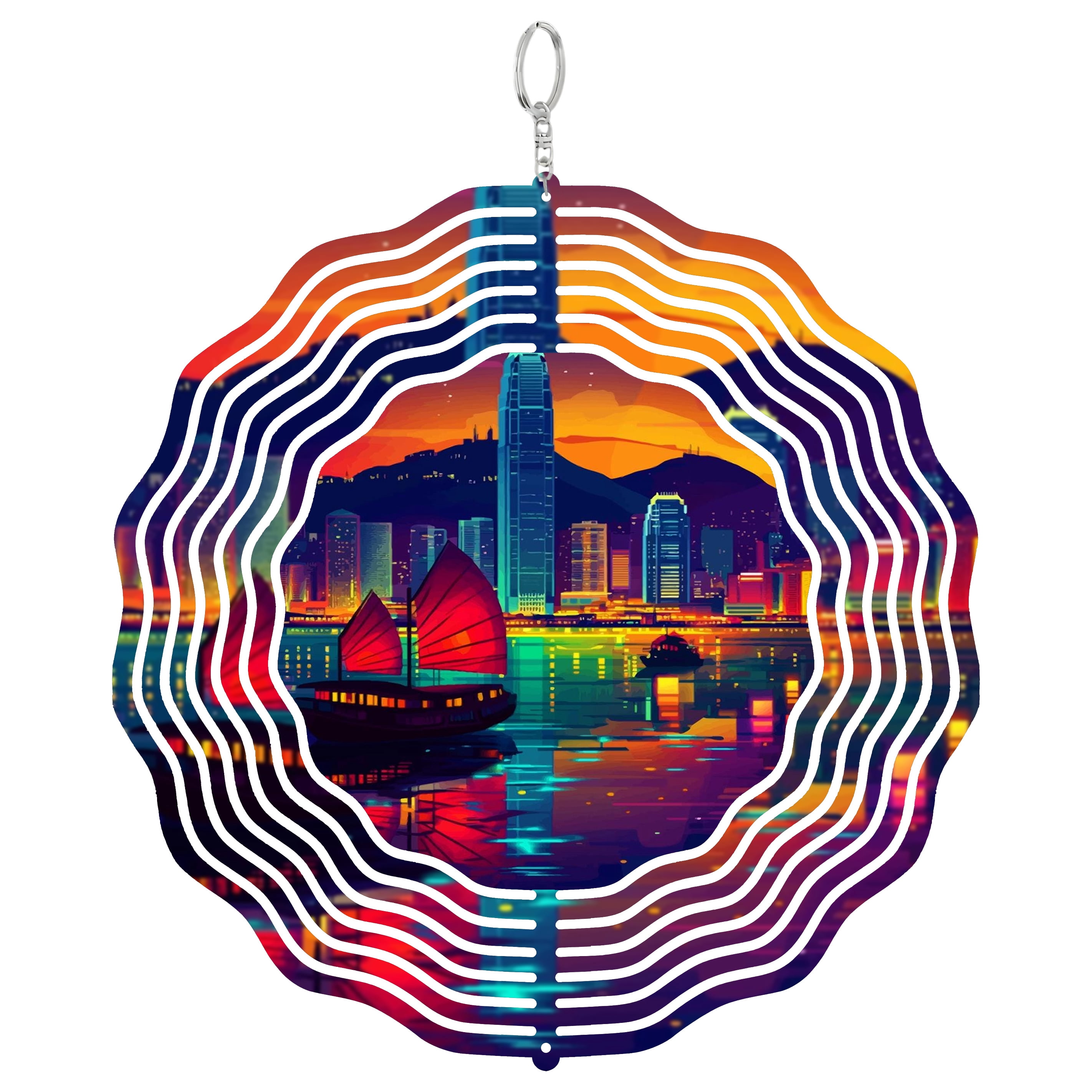 Hong Kong City Skyline 3D Wind Spinner Stainless Steel Kinetic Art ...