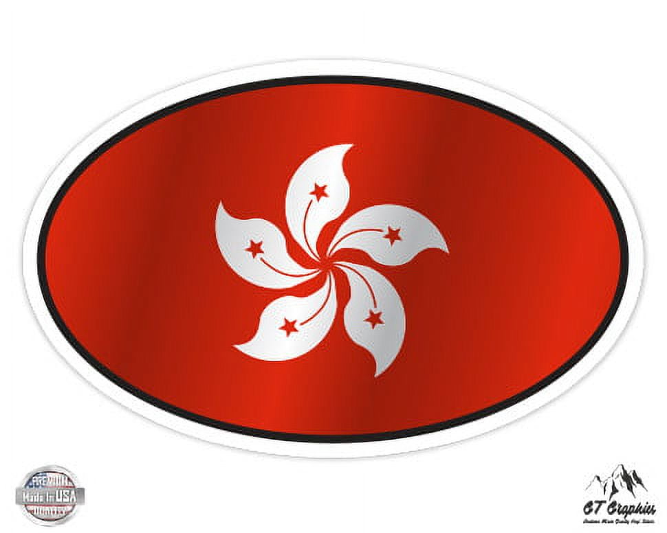 Hong Kong Flag Oval - 7" Vinyl Sticker - For Car Laptop I-Pad ...