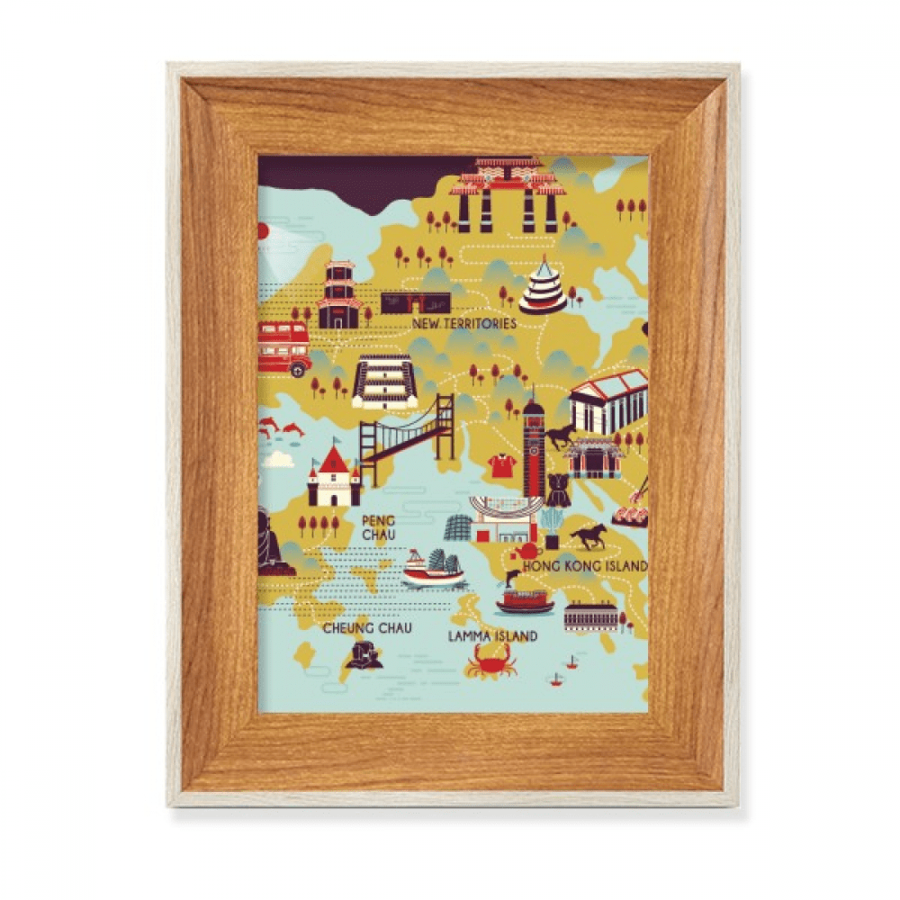 Hong Kong Map Sightseeing China Desktop Wooden Photo Frame Display ...