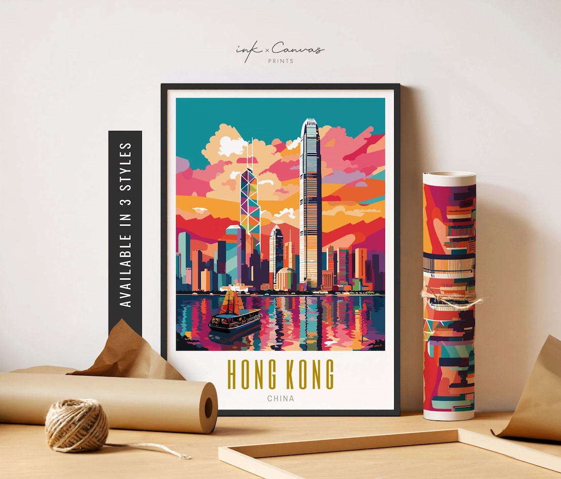 Hong Kong Poster China Travel Poster Hong Kong Skyline Poster Hong Kong ...