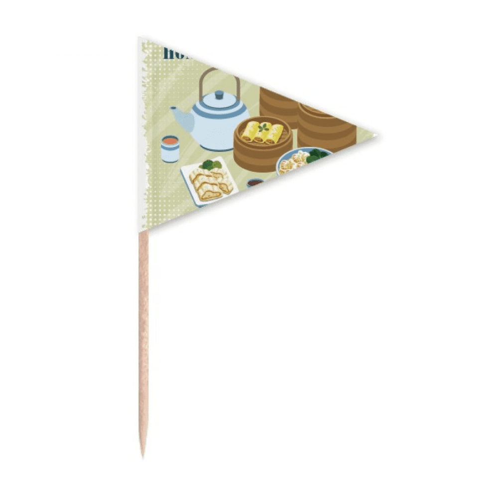 Hong Kong Style China Dim Sum Toothpick Triangle Cupcake Toppers Flag ...