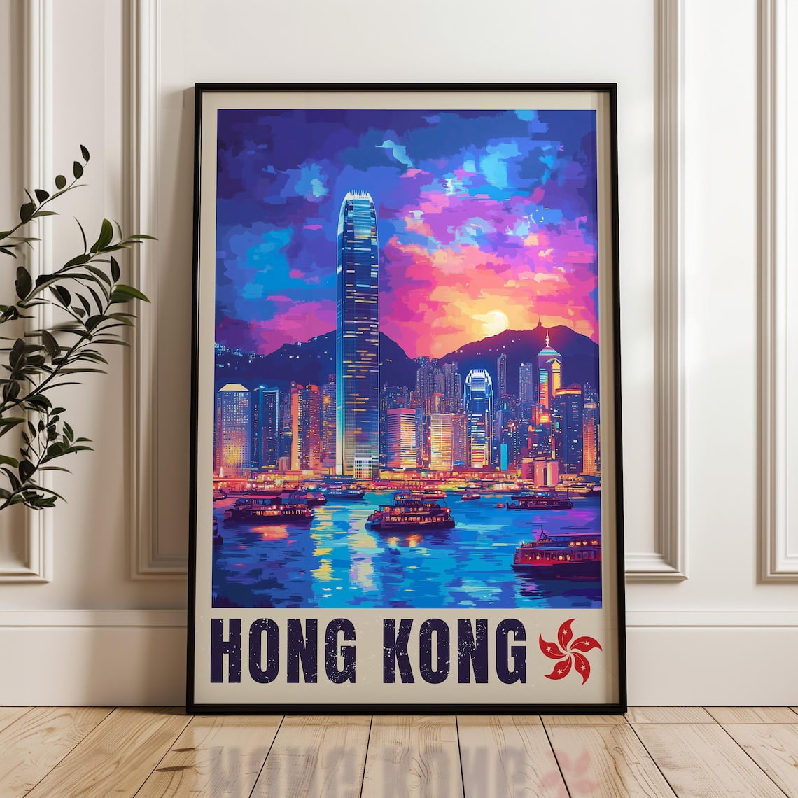 Hong Kong Travel Poster - China Wall Art Print, East Asia Illustration ...