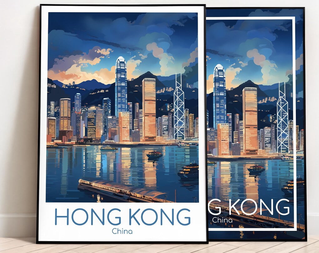 Hong Kong Travel Poster Hong Kong Poster Wall Art China Vintage Poster ...