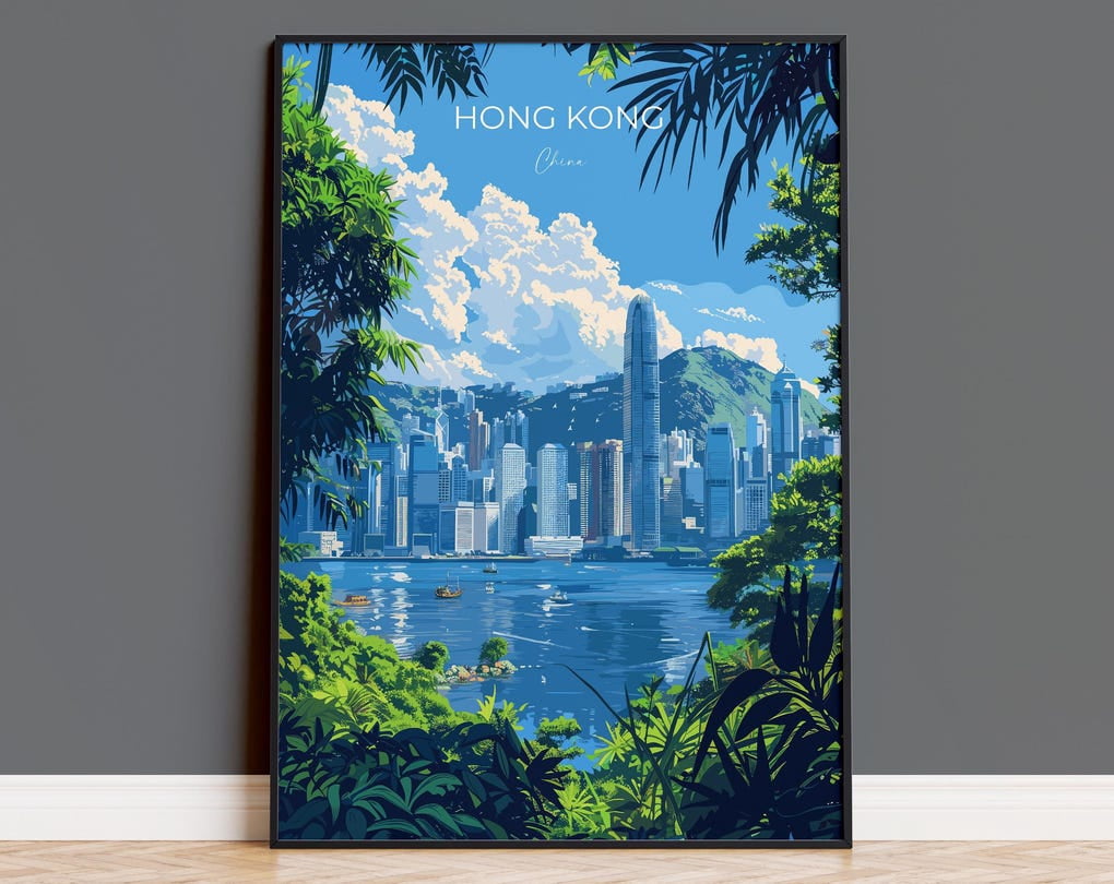 Hong Kong Travel Poster, Travel Print Of Hong Kong, Hong Kong Art ...