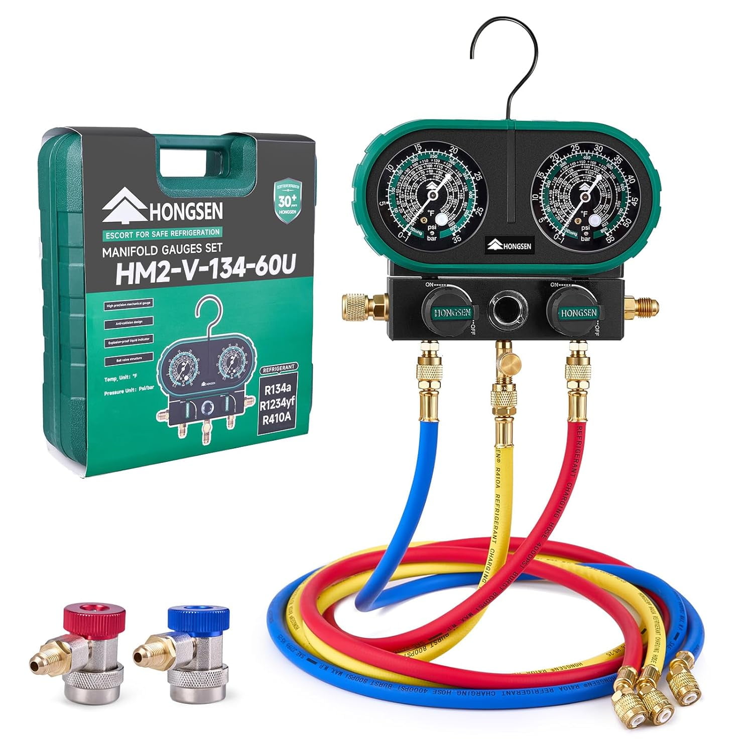 Hong Sen AC Manifold Gau Set for R134a, 800 PSI Dual-Scale HVAC Kit ...