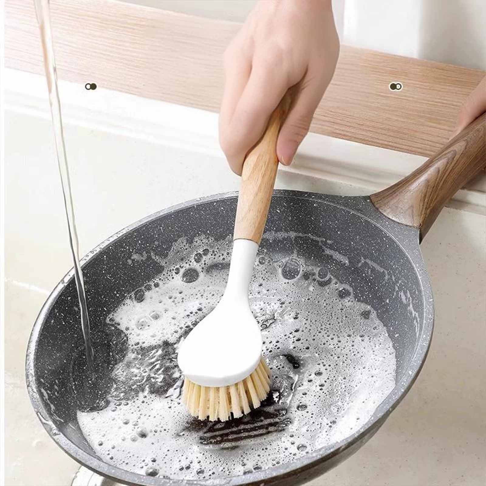 HongHeng 1 Pack Dish Brush with Bamboo Handle, Kitchen Brushes for ...
