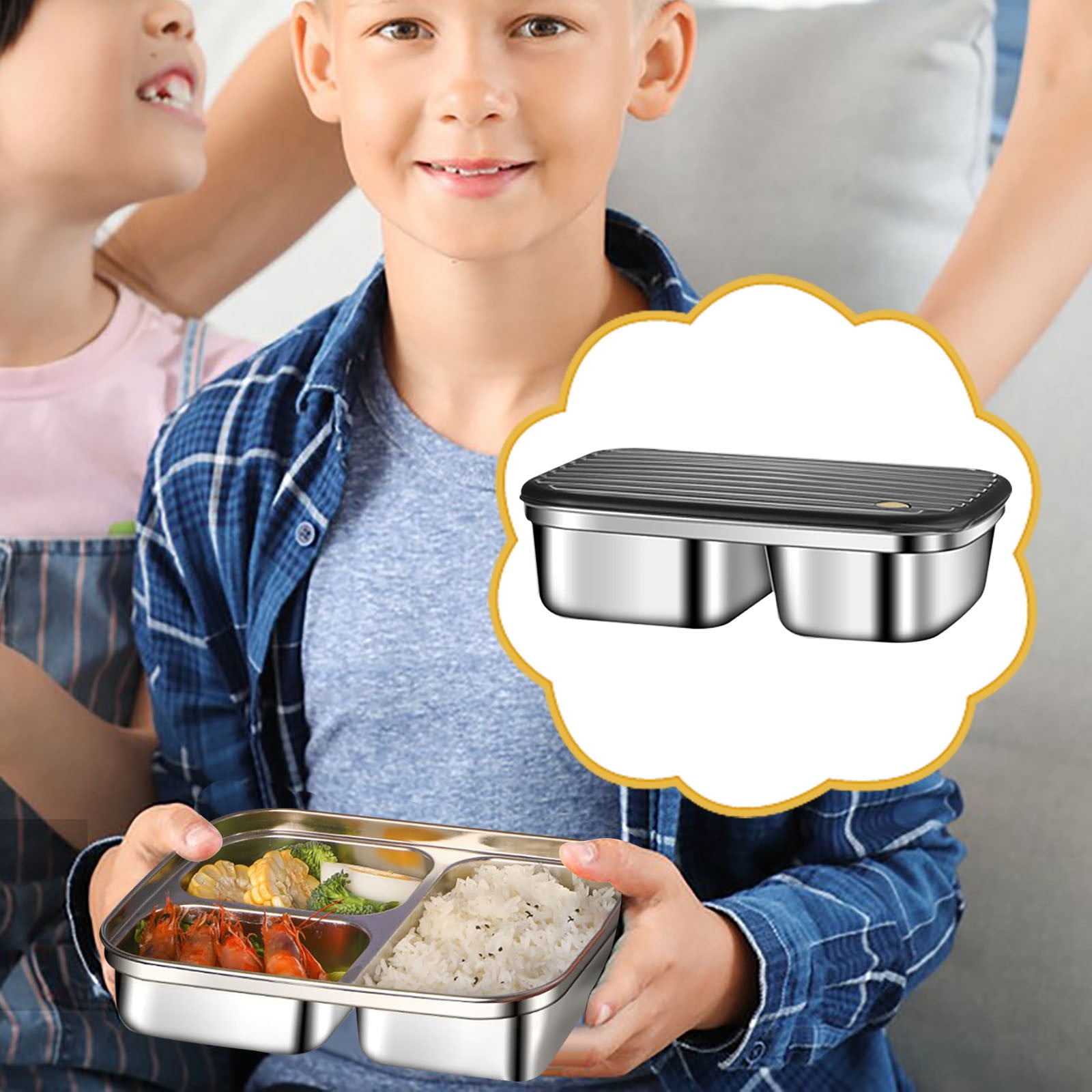 HongHeng 1 Pack Stainless Steel Snack Containers Metal Bento Box with ...