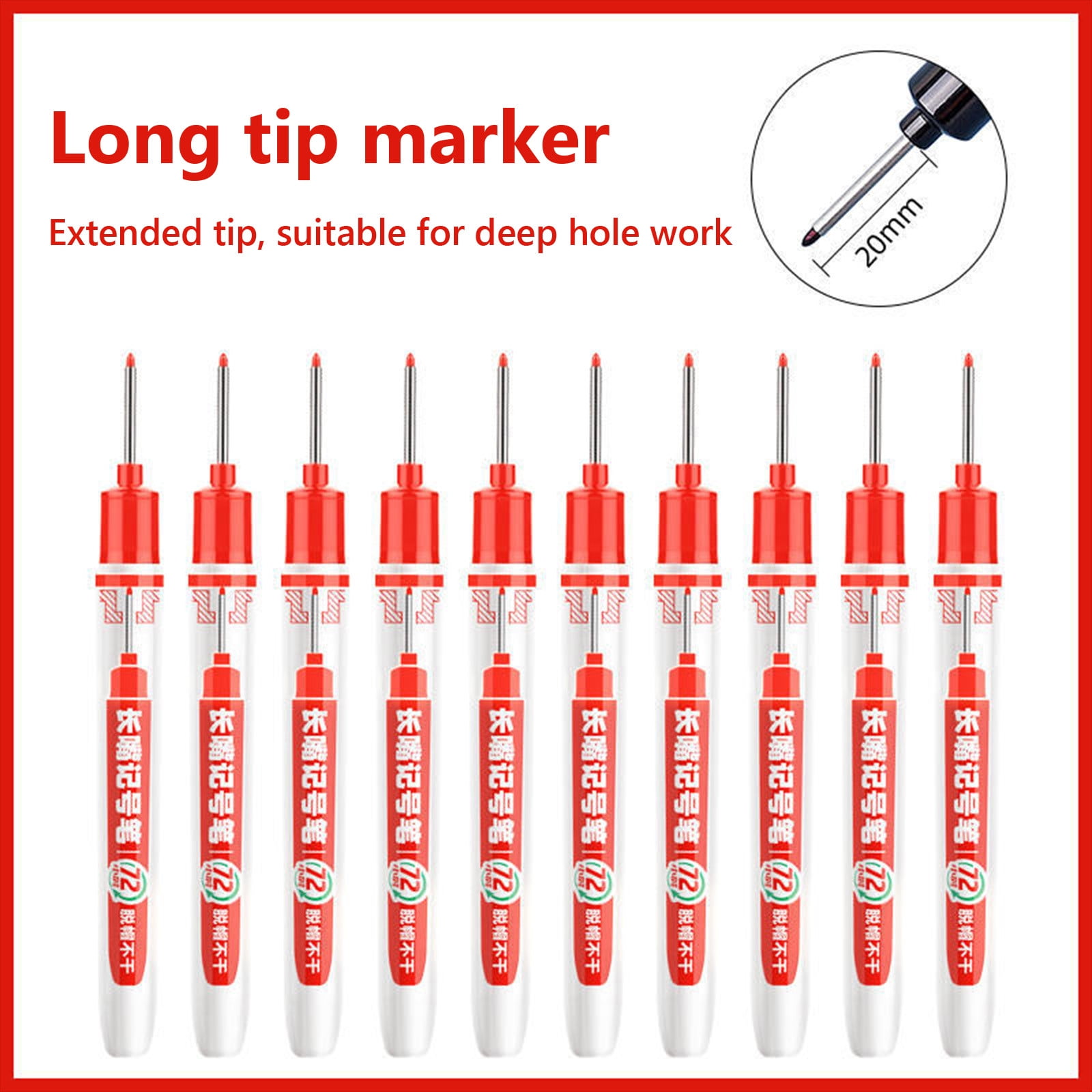 HongHeng 10Pc Deep Reach Markers Long Nose Marker Waterproof Deep Hole ...