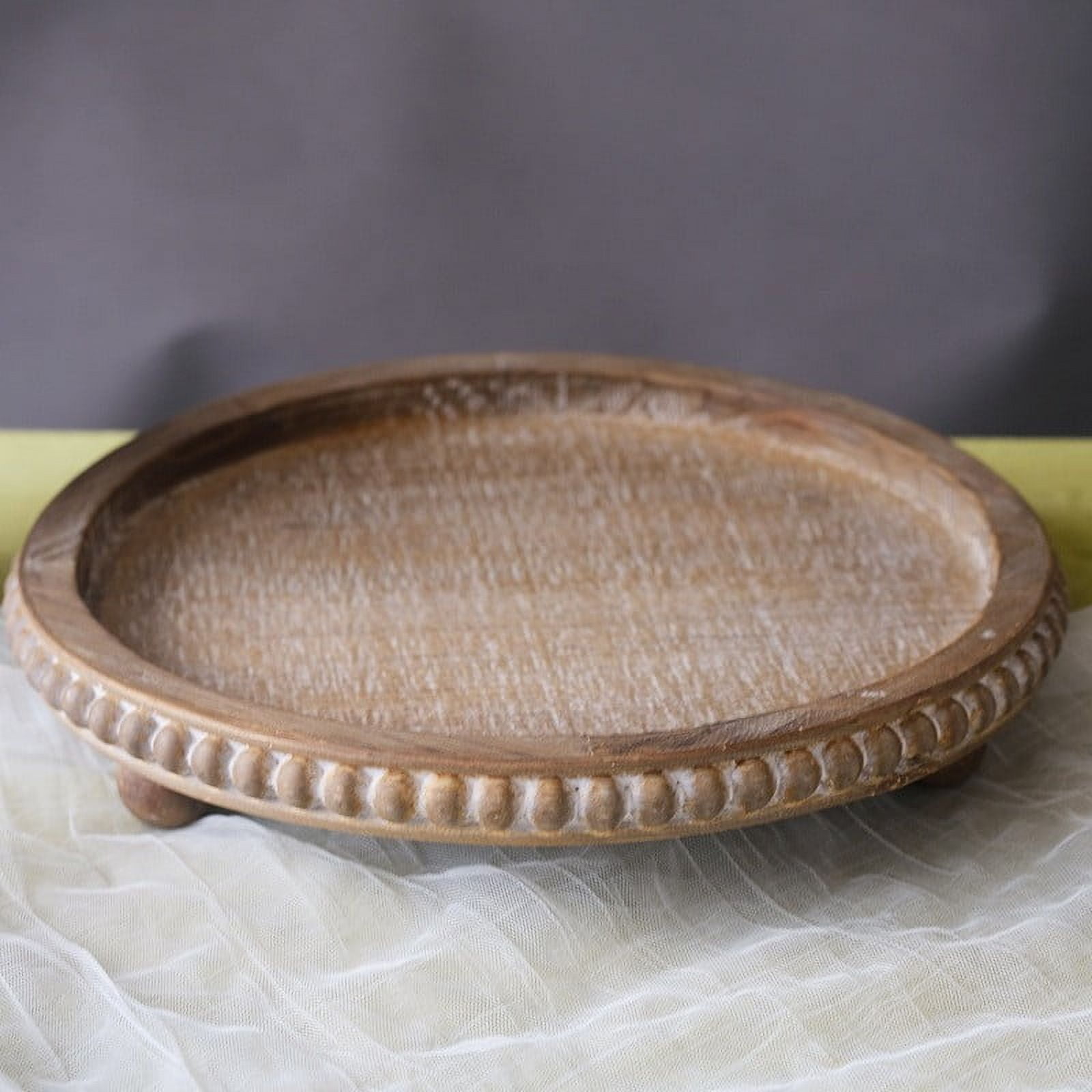HongHeng 12in Round Tray for Home Decor - Wood Beaded Tray- Decorative ...