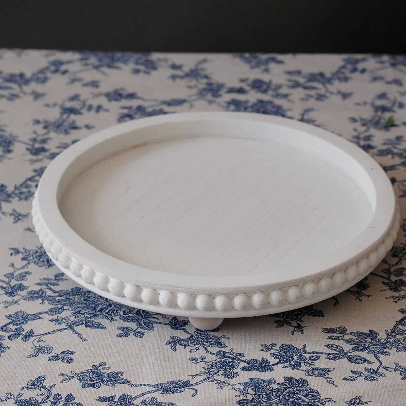 HongHeng 12in Round Tray for Home Decor - Wood Beaded Tray- Decorative ...