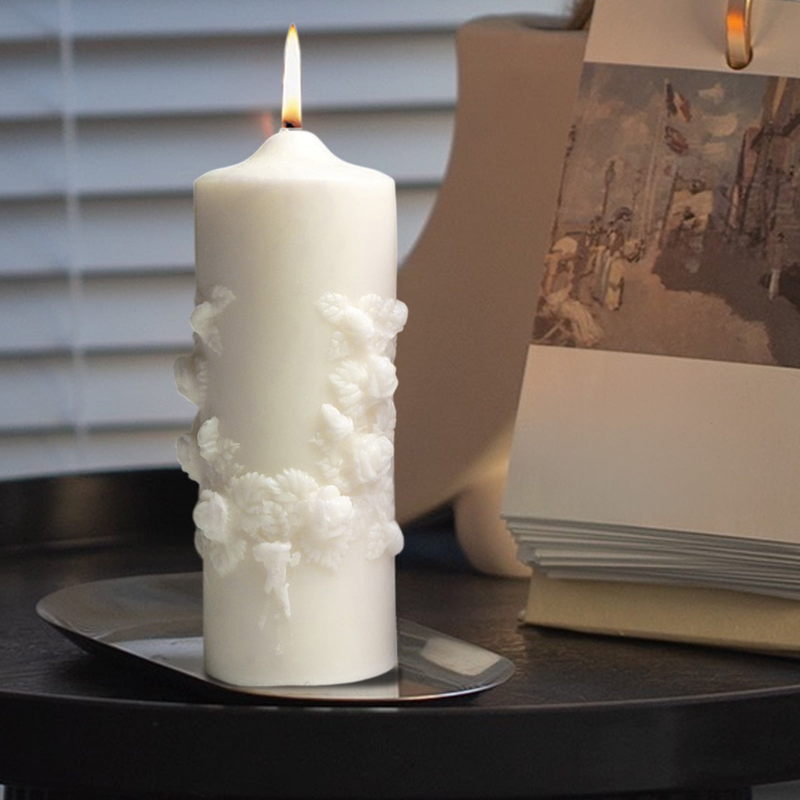 HongHeng 1Pc Embossed Rose Pillar Fragrant Candle for Girls Bathroom ...