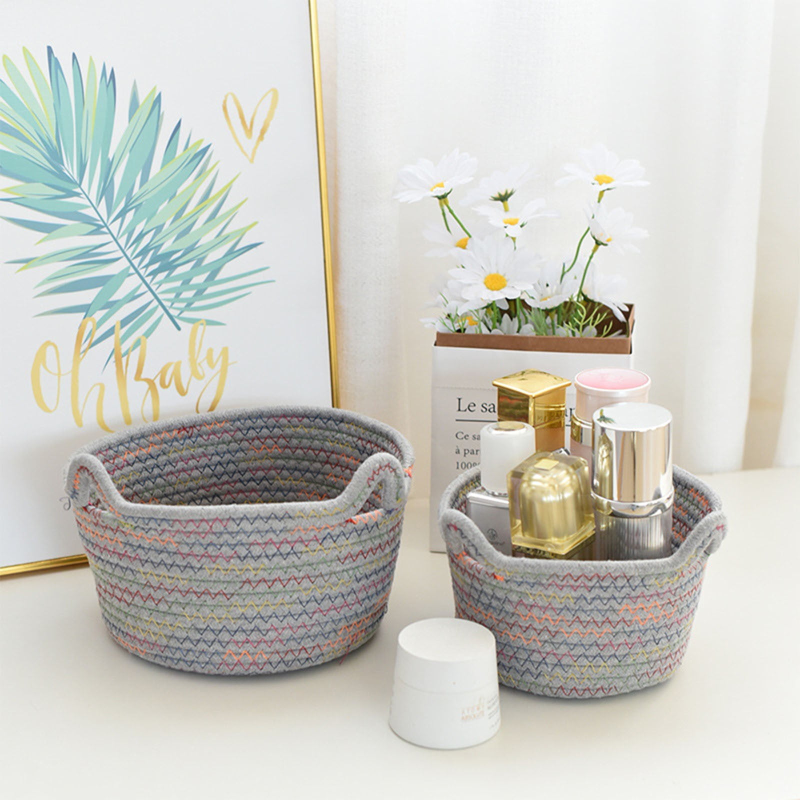 HongHeng 1Pc Small Basket, Small Woven Baskets, Cotton Rope Baskets for ...