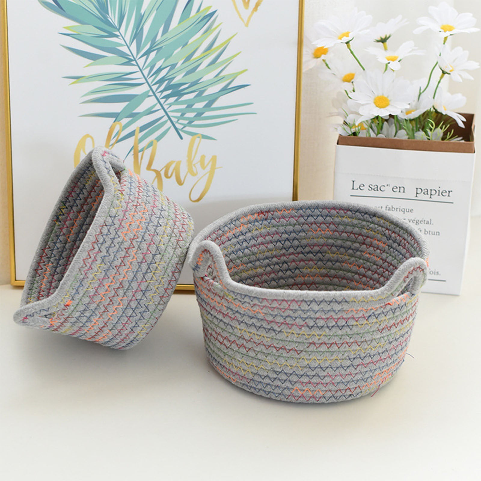 HongHeng 1Pc Small Basket, Small Woven Baskets, Cotton Rope Baskets for Organizing, Cute Mini ...