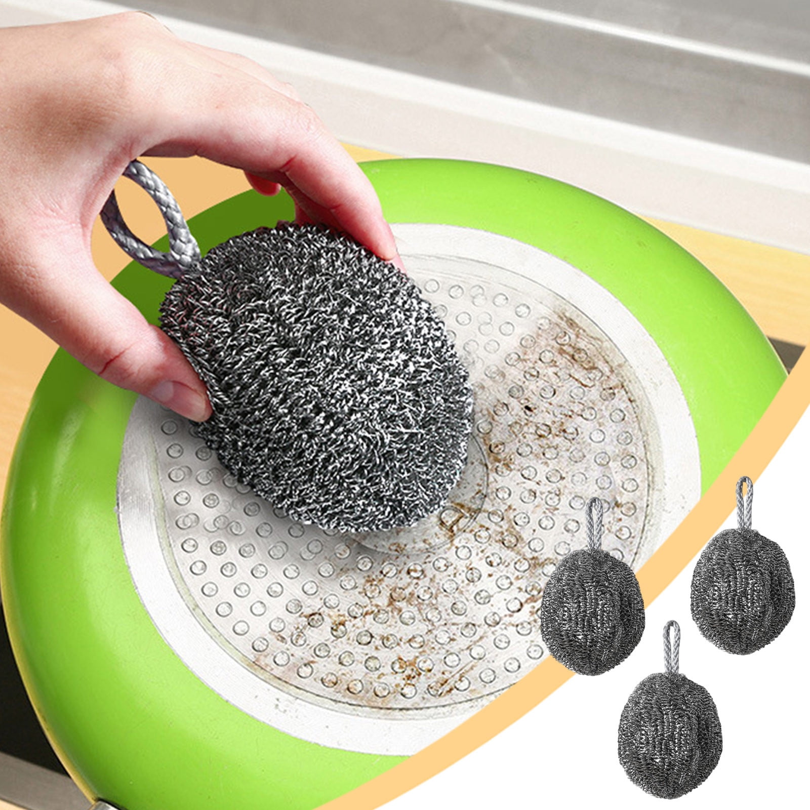 HongHeng 3Pcs Steel Wool Scrubbers - Premium Stainless Steel Scrubber ...