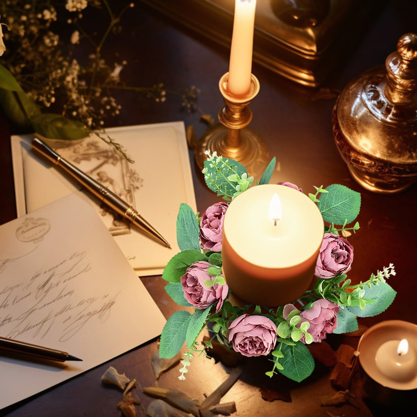 HongHeng Artificial Small Peony Greenery Wreaths: Small Wreath Candle ...