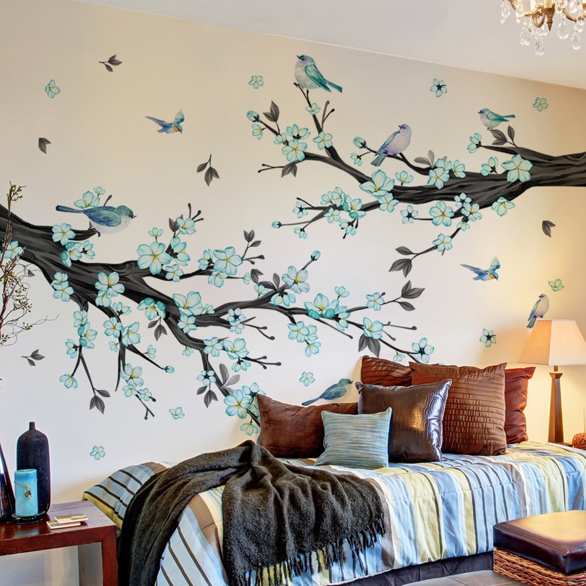 HongHeng Blue Flower Wall Stickers - Large Removable Tree Branch Wall ...