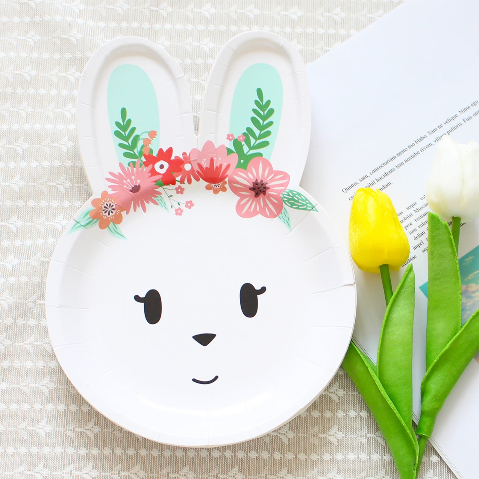 HongHeng Bunny Plates Bunny Birthday Decorations Easter Paper Plates ...
