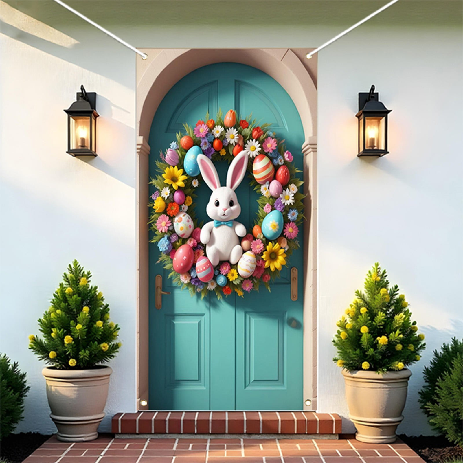 HongHeng Happy Easter Door Cover Bunny Banner Large Fabric Colorful ...