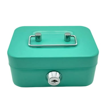 H&S Petty Cash Tin Money Box, Black Steel Lockable Safe, Removable Tray ...