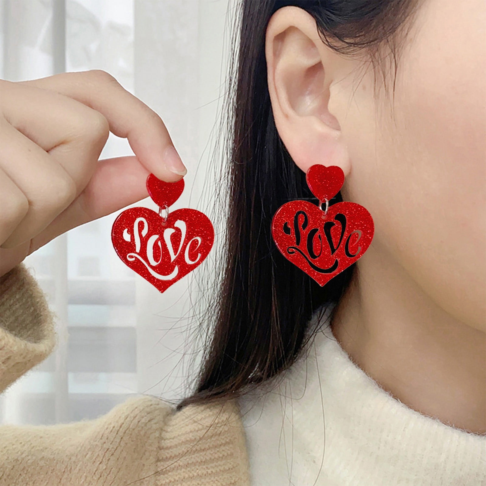 HongHeng Lover Heart Dangle Drop Earrings Lightweight Acrylic Sparkle ...