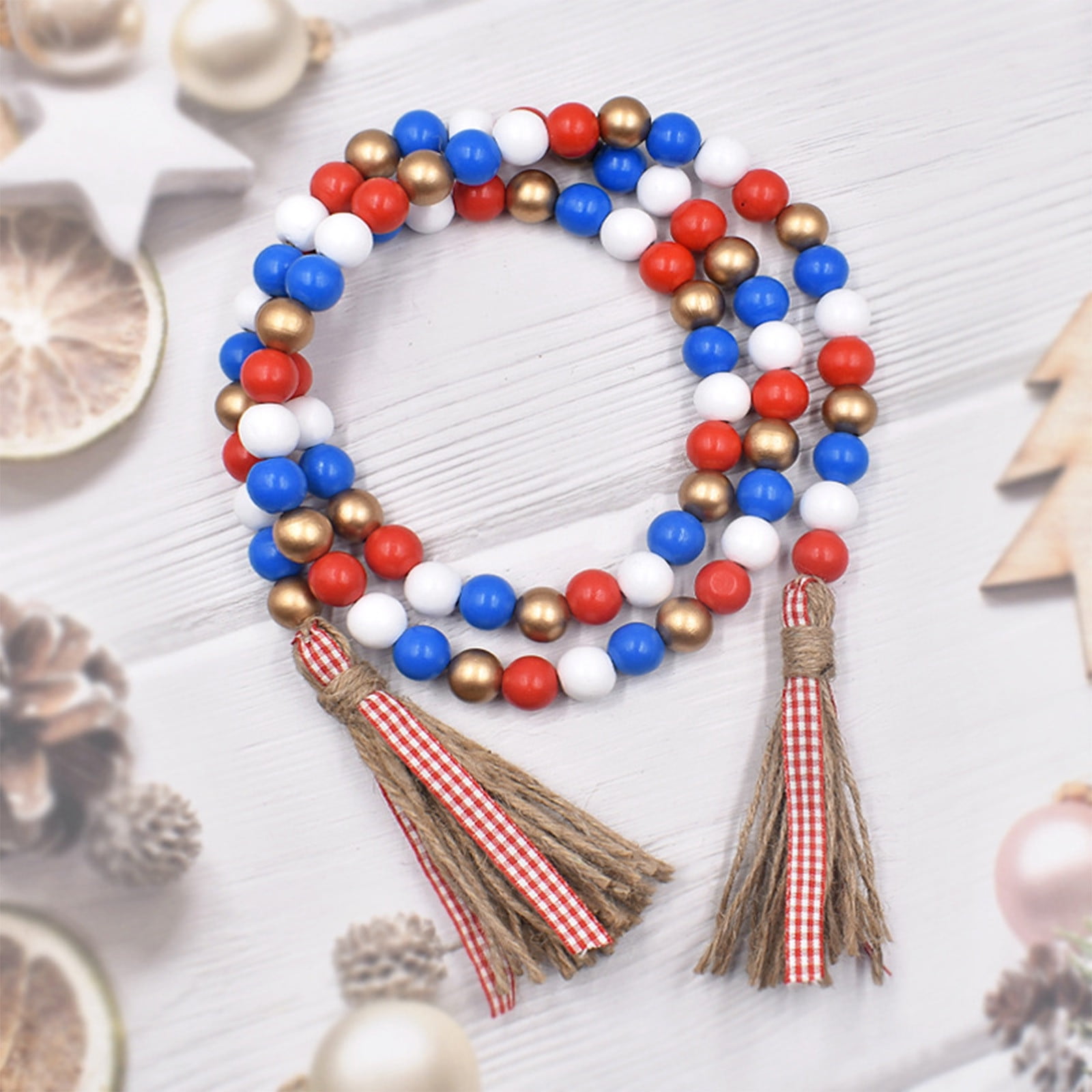 HongHeng Patriotic Wood Bead Garland, 4th of July American Wooden Beads ...
