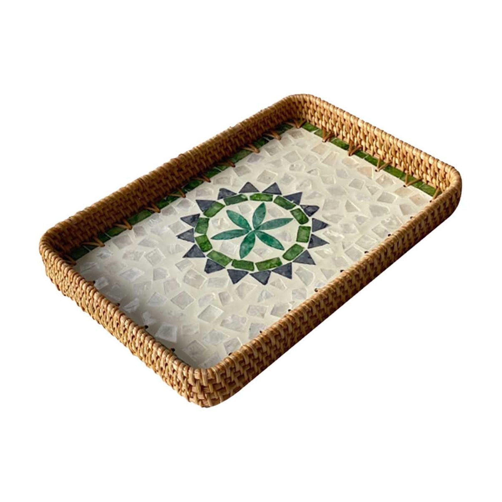 HongHeng Rectangle Rattan Tray, Rattan Serving Tray with Handle for ...