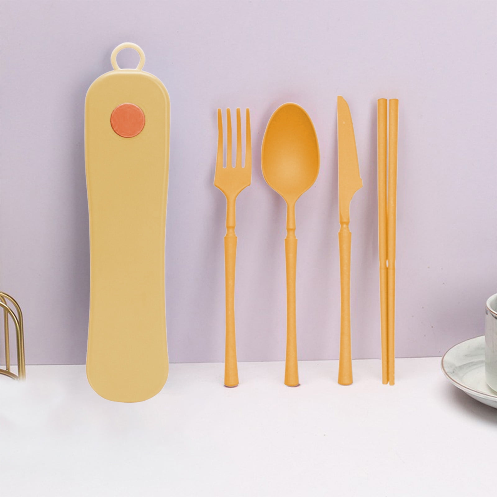 HongHeng Reusable Utensils Set with Case, 4 Sets Wheat Straw Travel ...