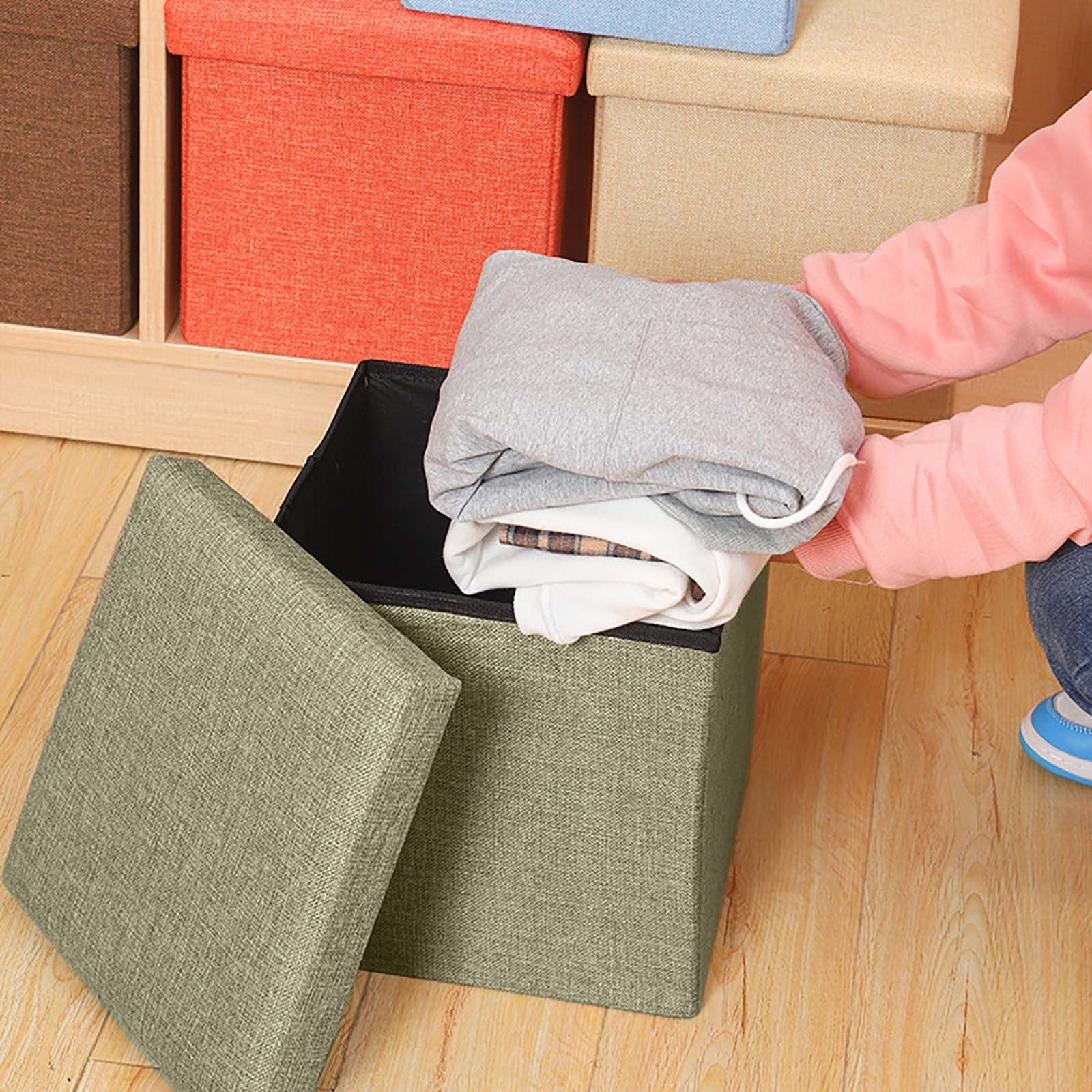 HongHeng Storage Ottoman Seat, Small Folding Cube Ottoman with Storage ...