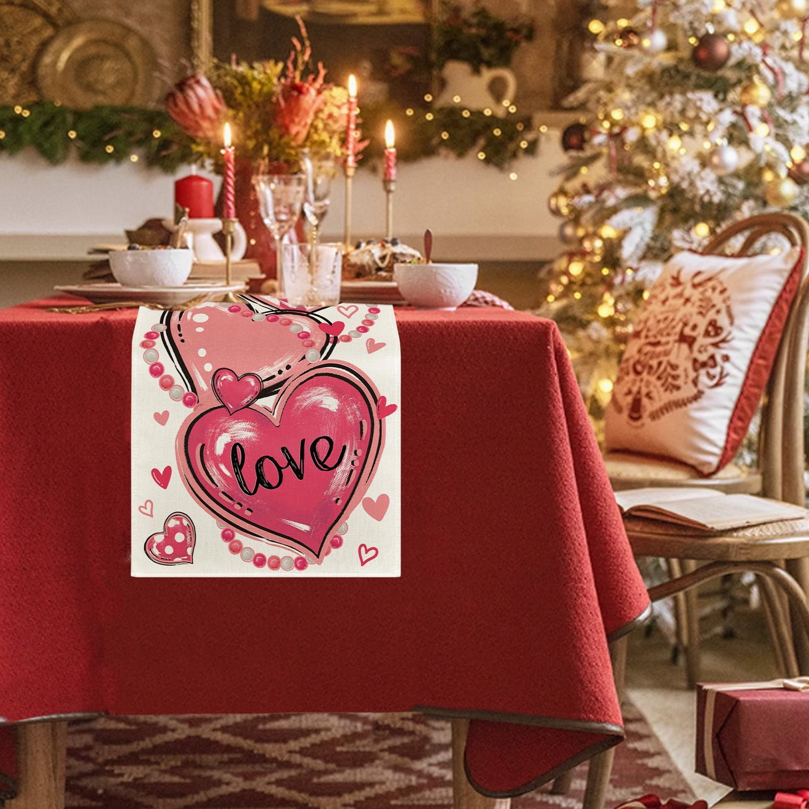 HongHeng Valentine's Day Table Runner 13 x 72 Inch, Red Hearts XOXO ...