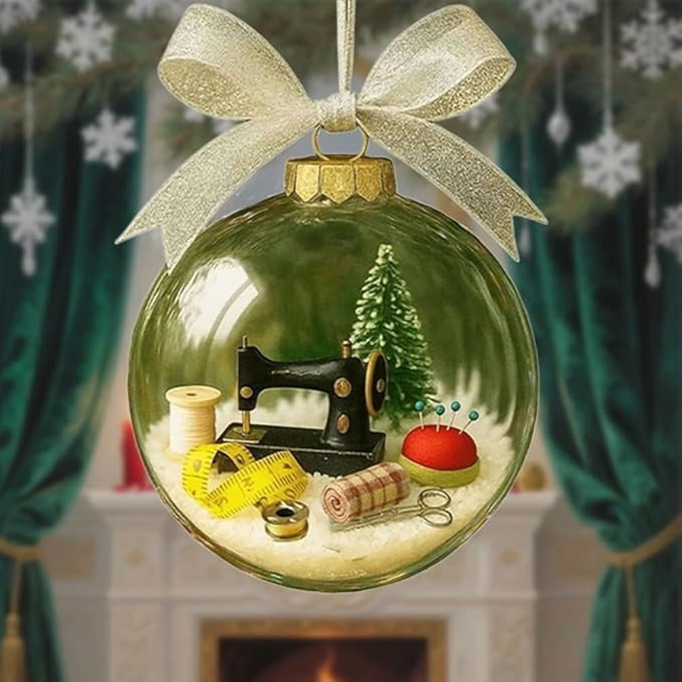 HongMinWen Holiday Sewing Snow Globe Ornament, Sewing Glass Christmas ...