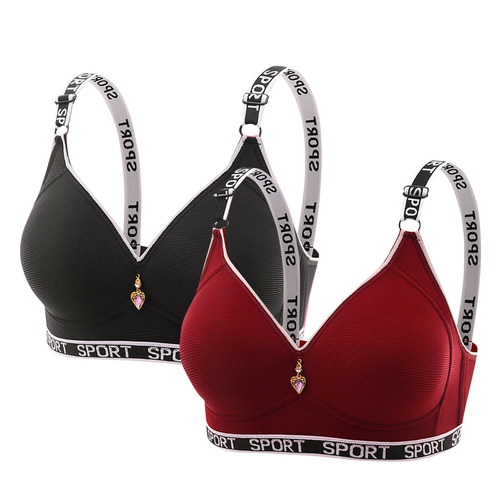 HongQid 2 Pcs Bralettes for Women, Sport Bra Pack No Underwire with ...