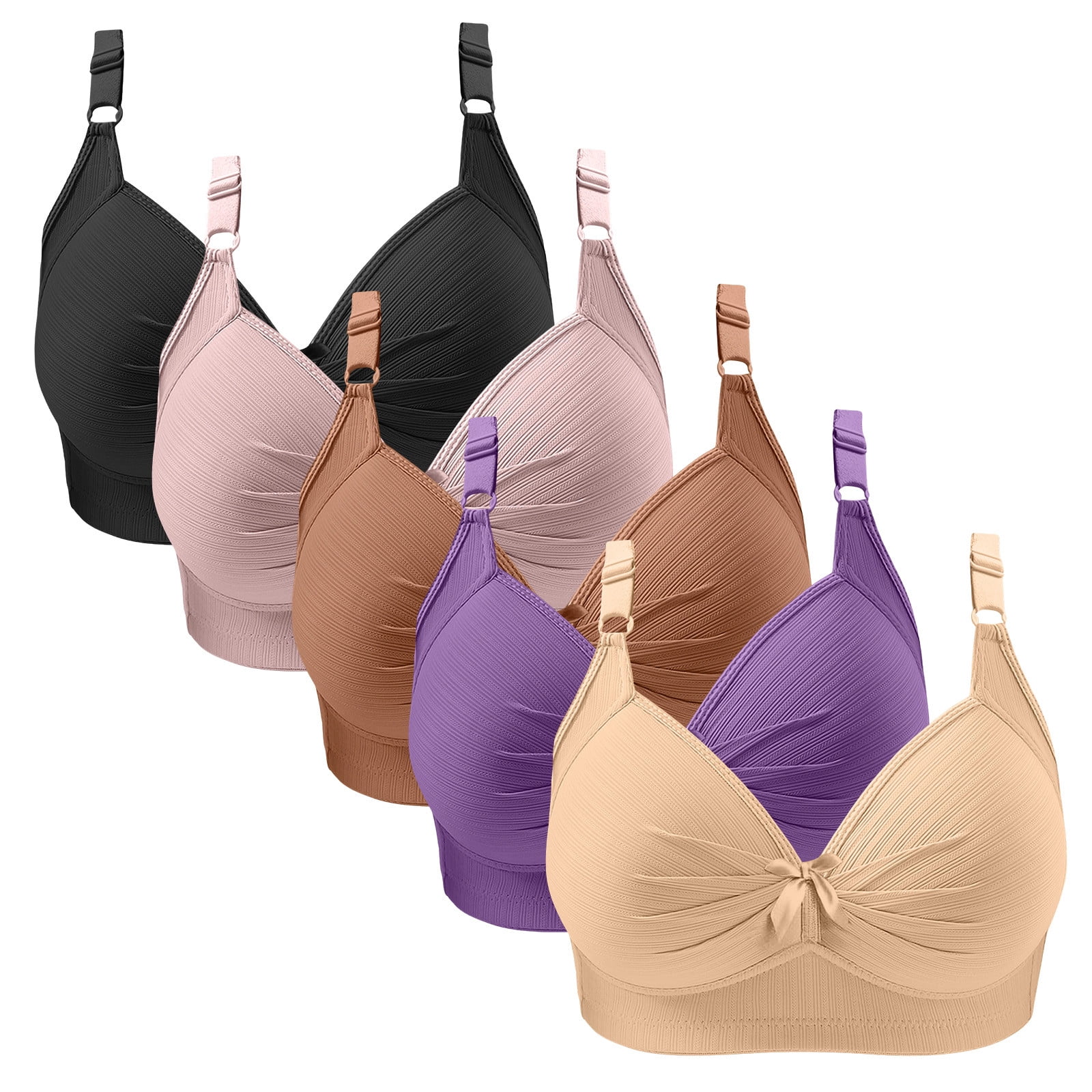 HongQid 5pcs Wireless Comfort Bras for Women Everyday T-Shirt Bra ...