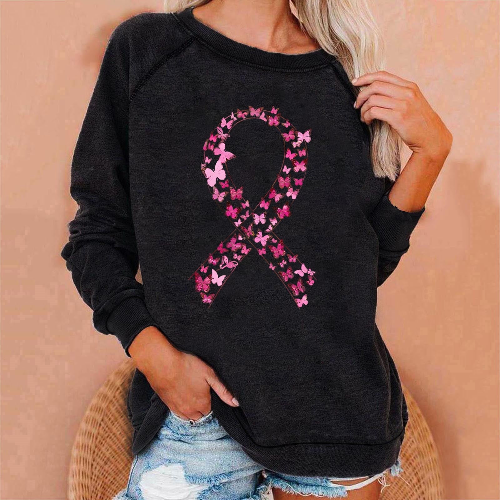 HongQid Breast Cancer Awareness Sweatshirt for Women Breast Cancer Long ...