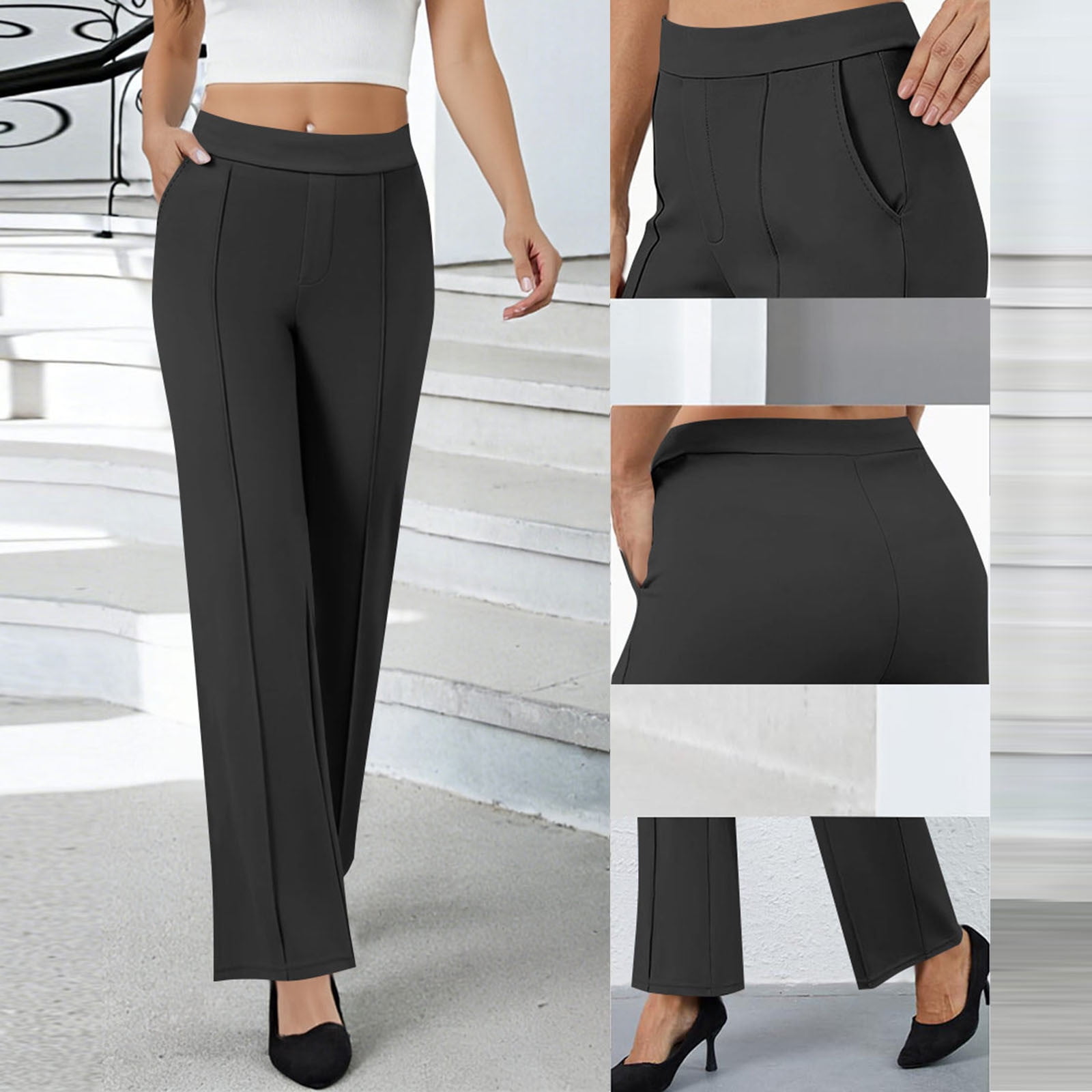 HongQid Ladies Stretchy Work Pants Bootcut Yoga Pants Petite Slacks for ...