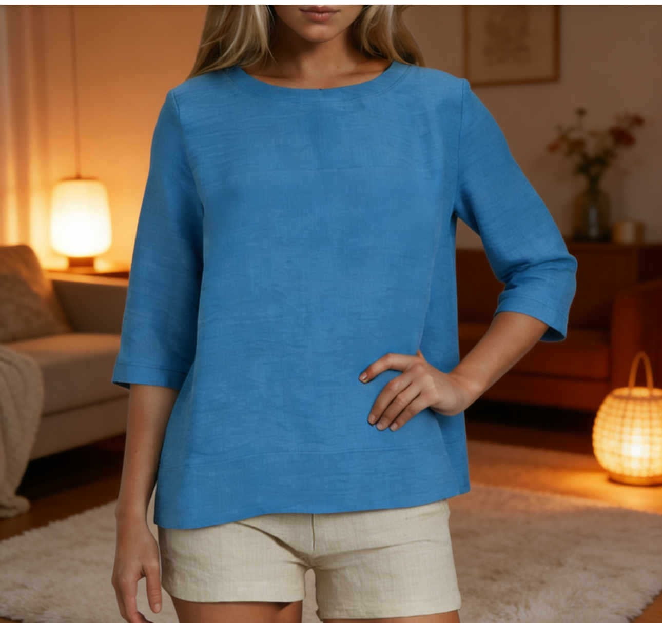 HongQid Linen Tops for Women 3/4 Sleeve Crew Neck Cotton Shirts Casual ...