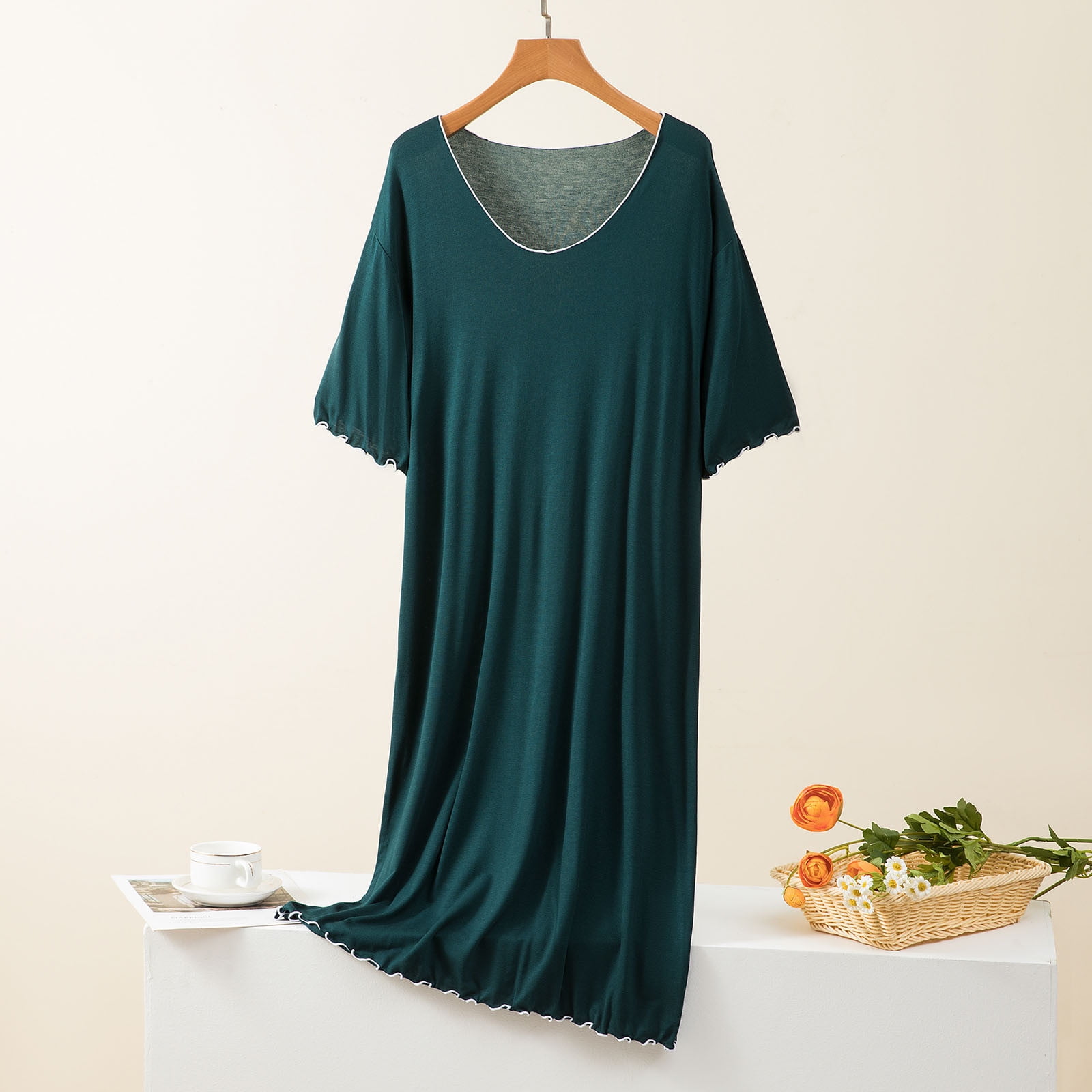 HongQid Modal Cotton Nightgowns for Women Night Gown Short Sleeve ...