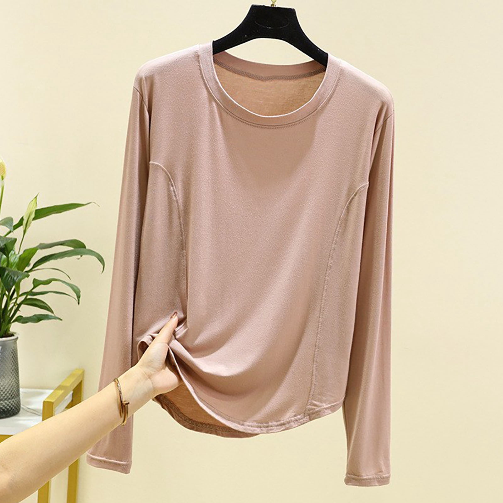 HongQid Pajama Shirt Womens Sleep Lounge Long Sleeve Tops Pj Tshirt ...