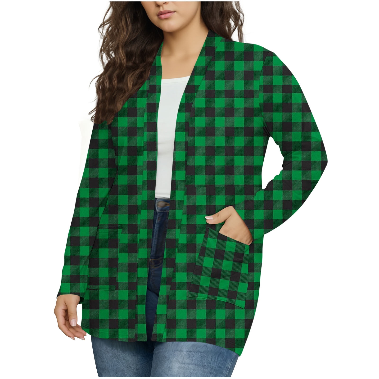 HongQid Plus Size Cardigan for Women Plaid Open Front Cardigans Long ...