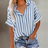 HongQid Women Linen Shirts Button Down Cotton Short Sleeve Blouses V ...