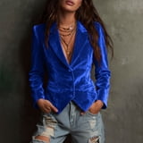 HongQid Women Vintage Velvet Blazer Jacket V-Neck Work Office Suit Slim ...
