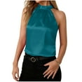 HongQid Women's Elegant Sleeveless Satin Blouses Button Back Mock Neck ...