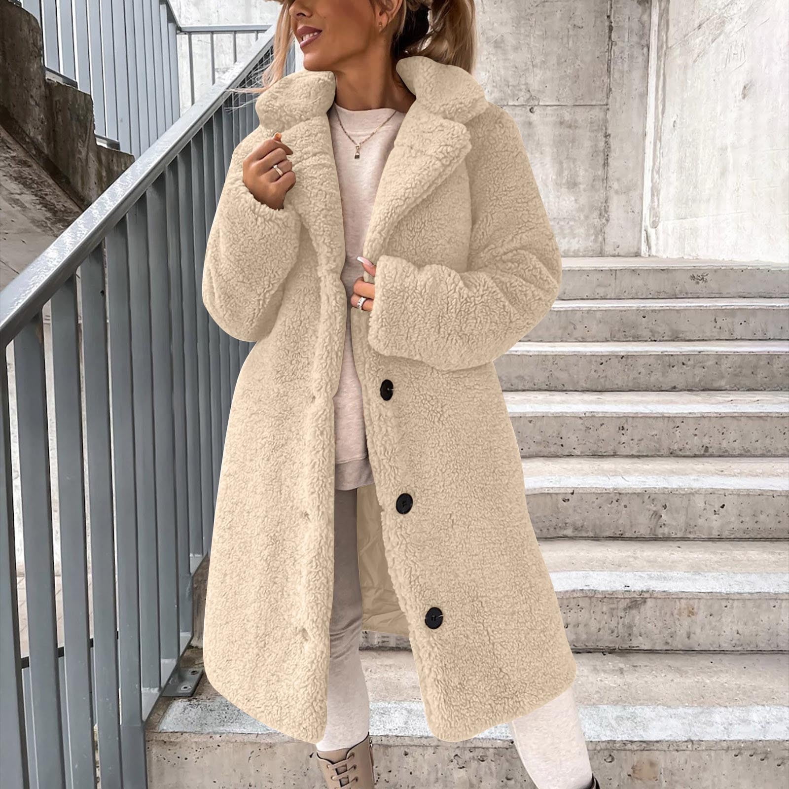 HongQid Women's Faux Fur Coat Fuzzy Warm Winter Long Fur Jackets ...