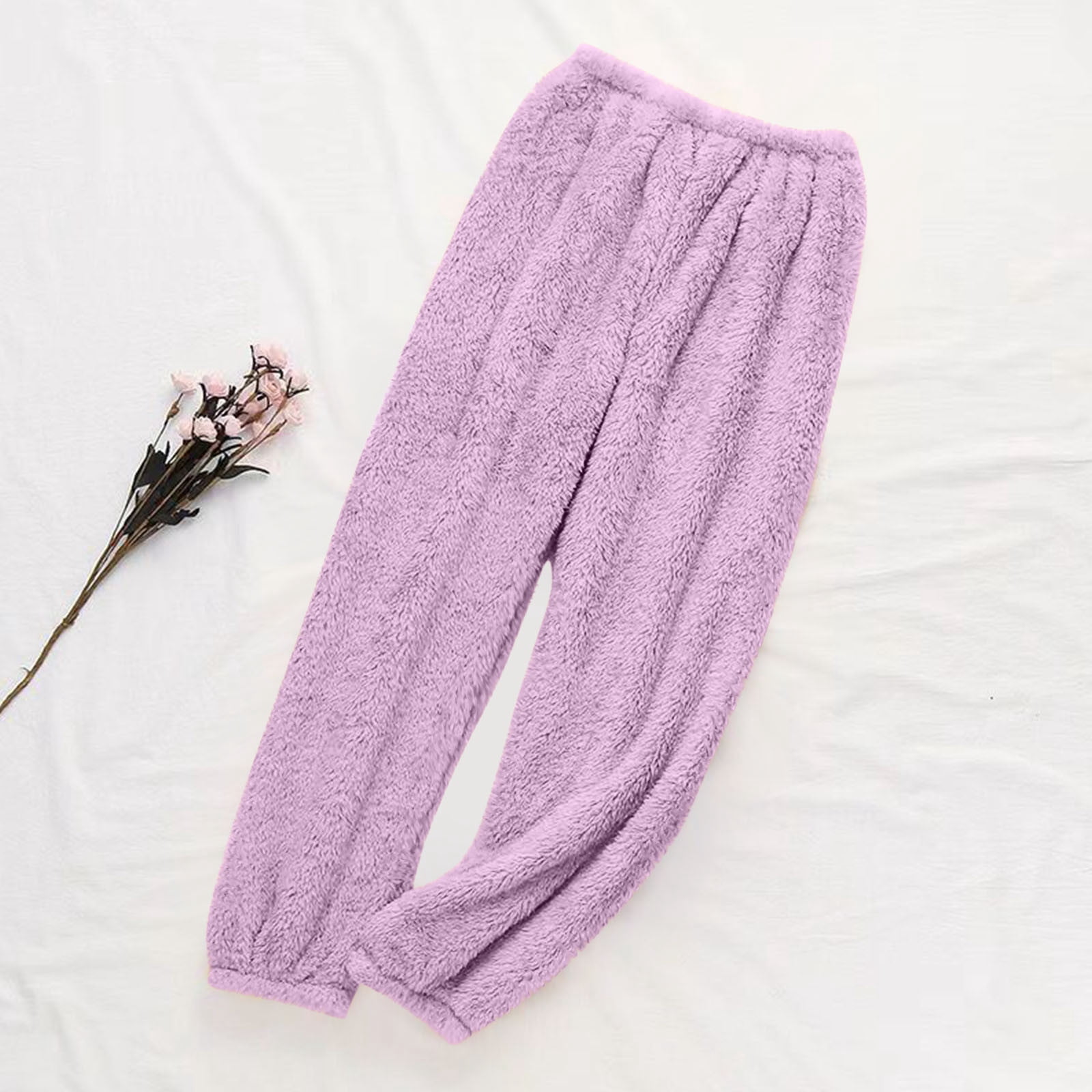 HongQid Women's Fuzzy Lounge Pants Comfy Warm Fleece Pajama Long Pants ...