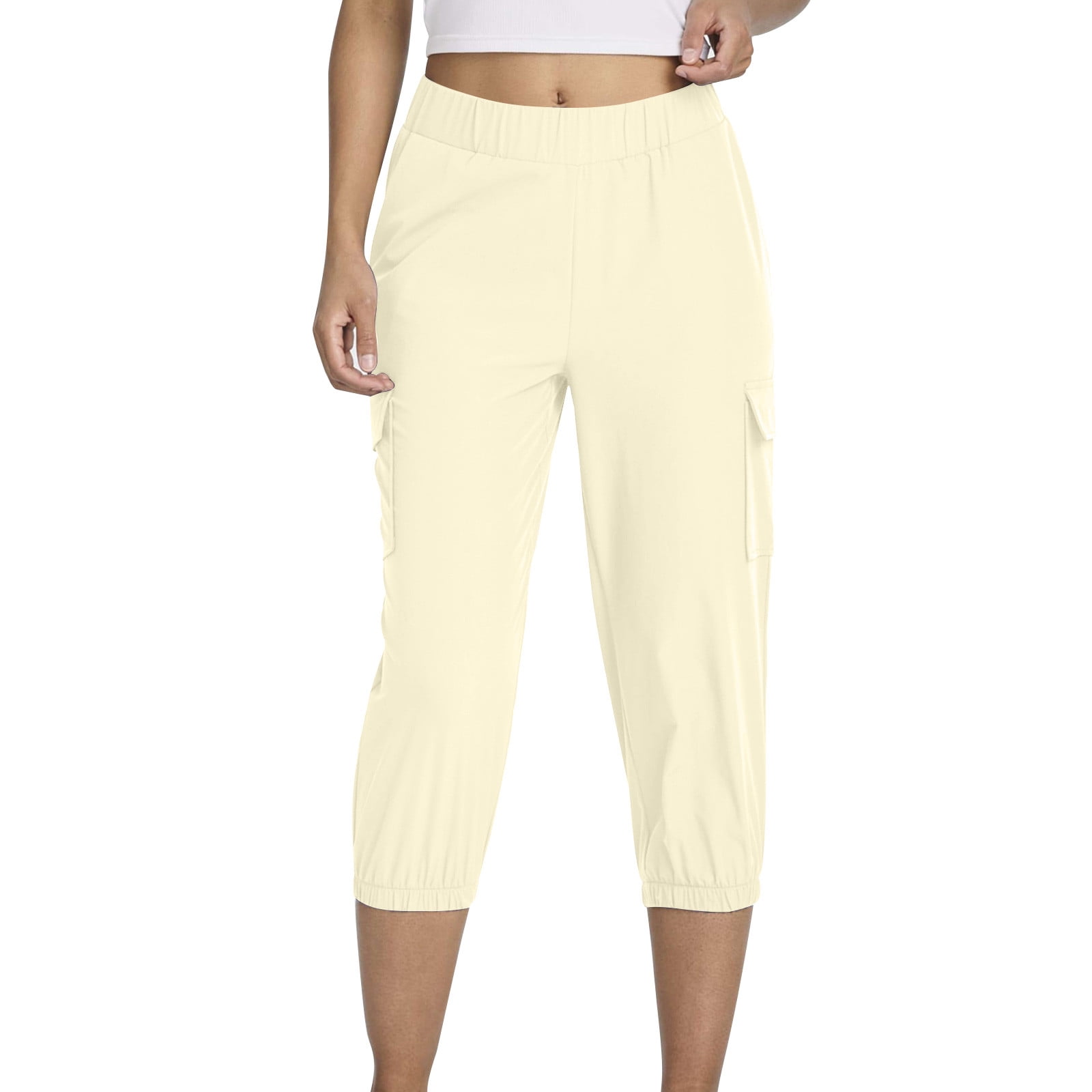 HongQid Womens Cotton Cargo Capris Soft Stretch Drawstring Travel ...