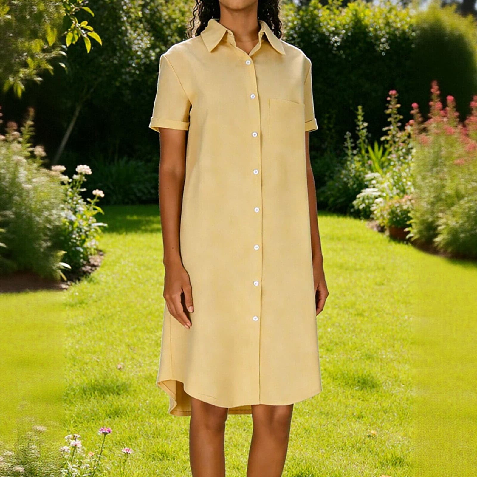 HongQid Womens Dress Summer Casual Midi Short Sleeve Button Down Shirt ...