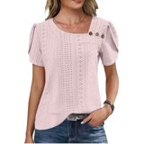 HongQid Womens Tops Eyelet Square Neck Summer Fashion Clothes Loose Fit ...