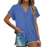 HongQid Womens V Neck T-Shirt Summer Cap Sleeve Dressy Casual Tops ...