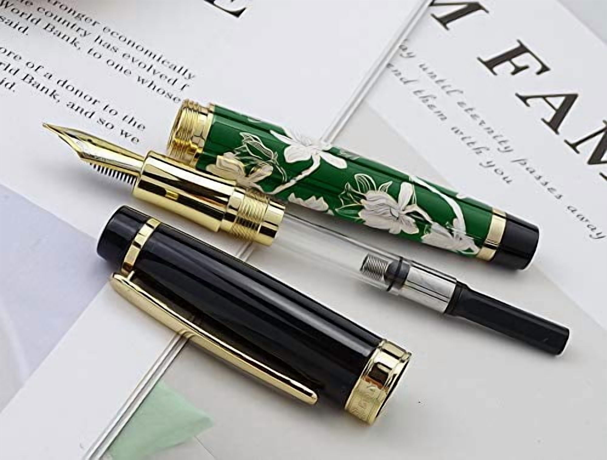 Hongdian Fountain Pen Fine Nib Green Barrel, Cloisonne Flower Painting ...